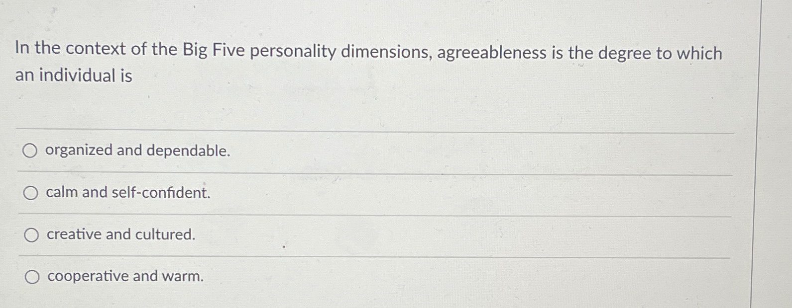 Solved In the context of the Big Five personality | Chegg.com