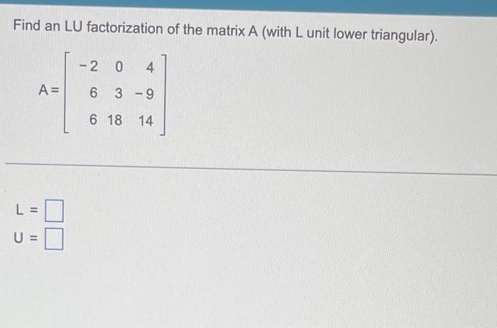 Solved Find an LU factorization of the matrix A (with L unit | Chegg.com
