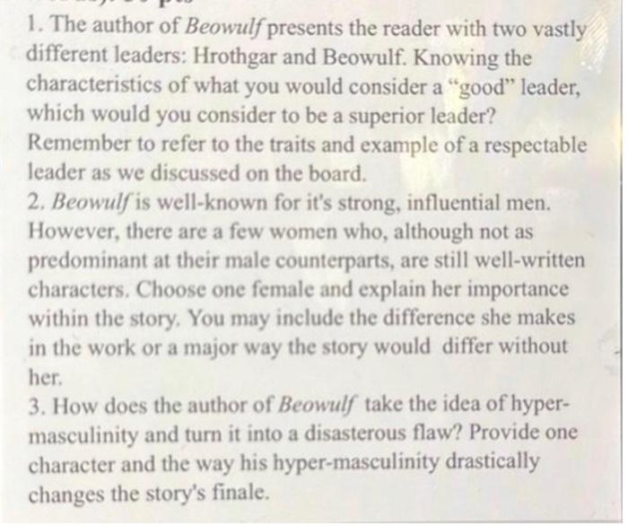 1. The author of Beowulf presents the reader with two | Chegg.com
