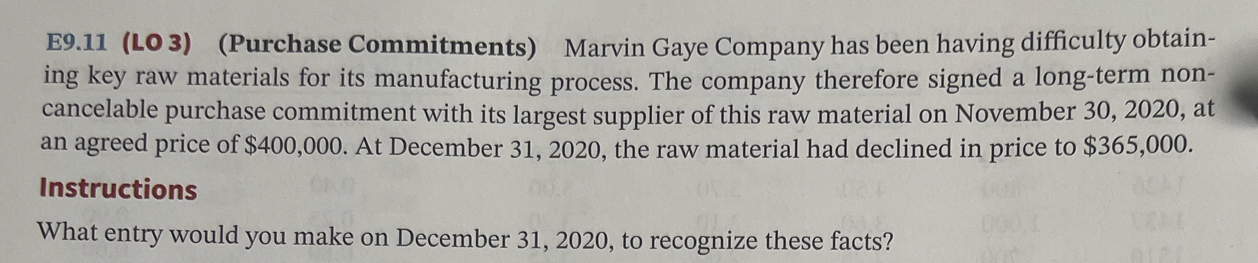 Solved E9.11 (LO 3) (Purchase Commitments) ﻿Marvin Gaye | Chegg.com