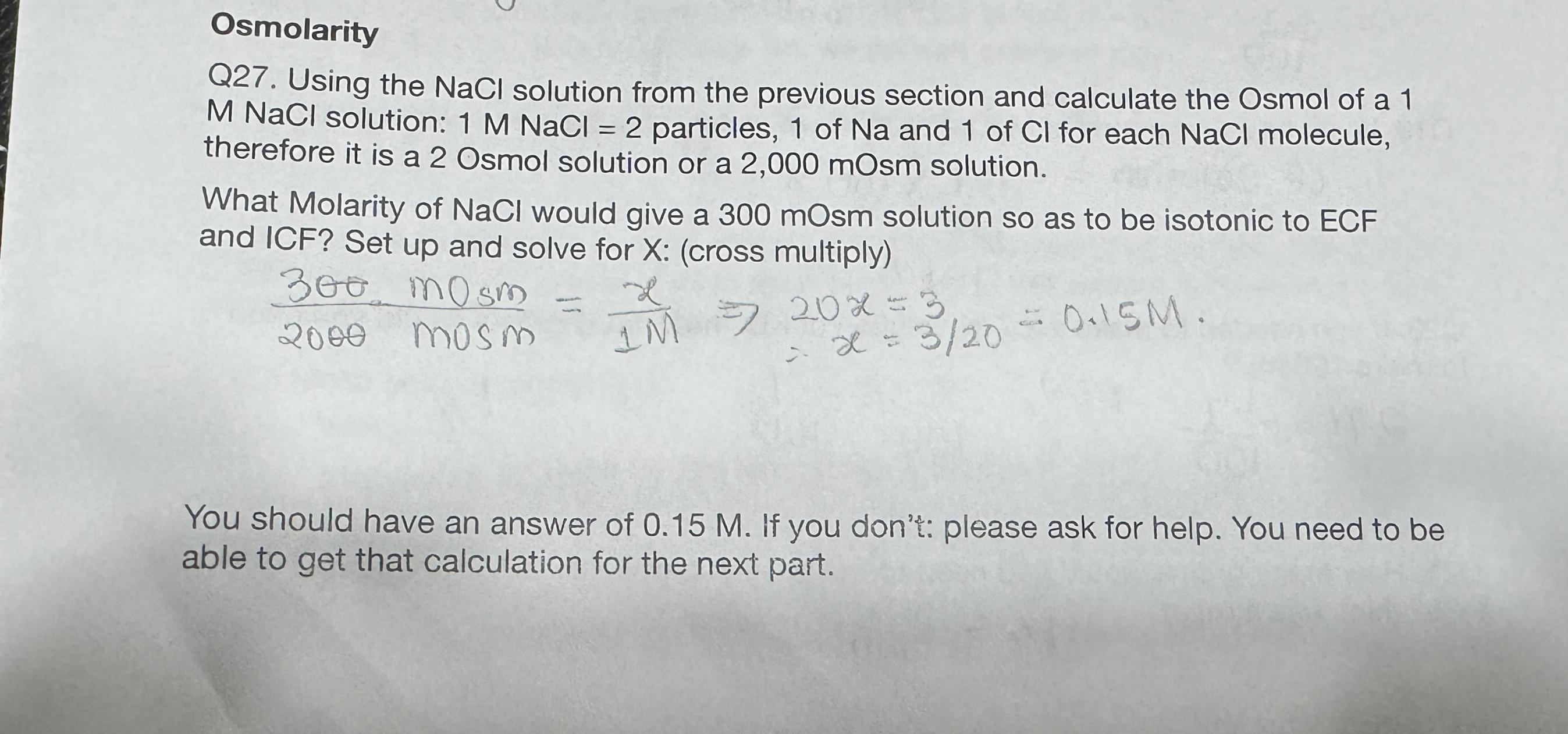 Solved OsmolarityQ27. ﻿Using the NaCl solution from the | Chegg.com