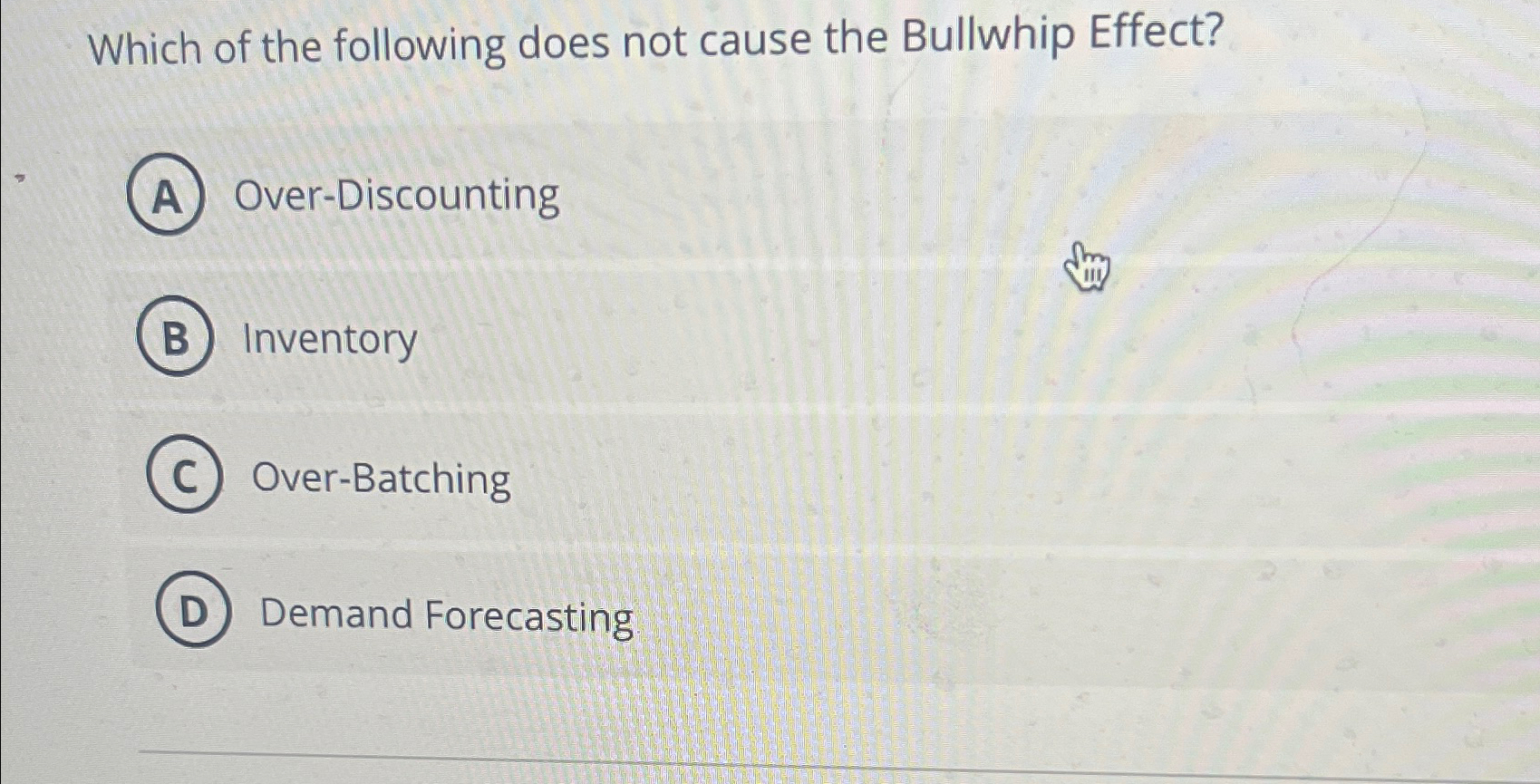 Solved Which of the following does not cause the Bullwhip | Chegg.com