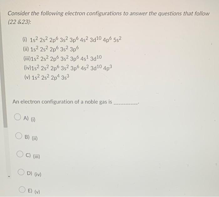 Solved Consider the following electron configurations to | Chegg.com