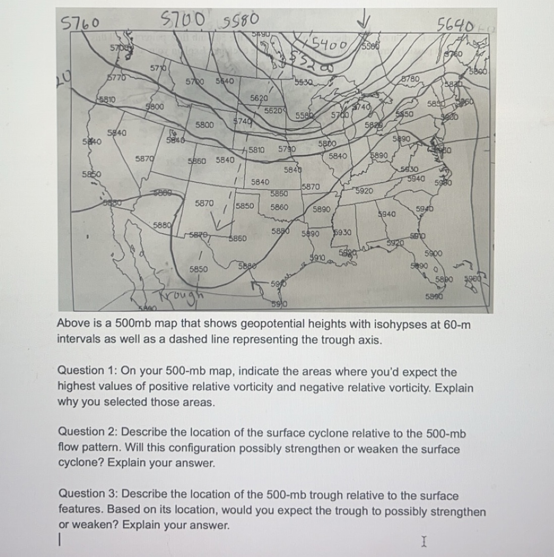 Solved Above is a 500mb ﻿map that shows geopotential heights | Chegg.com