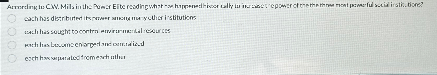 Solved According to C.W. ﻿Mills in the Power Elite reading | Chegg.com