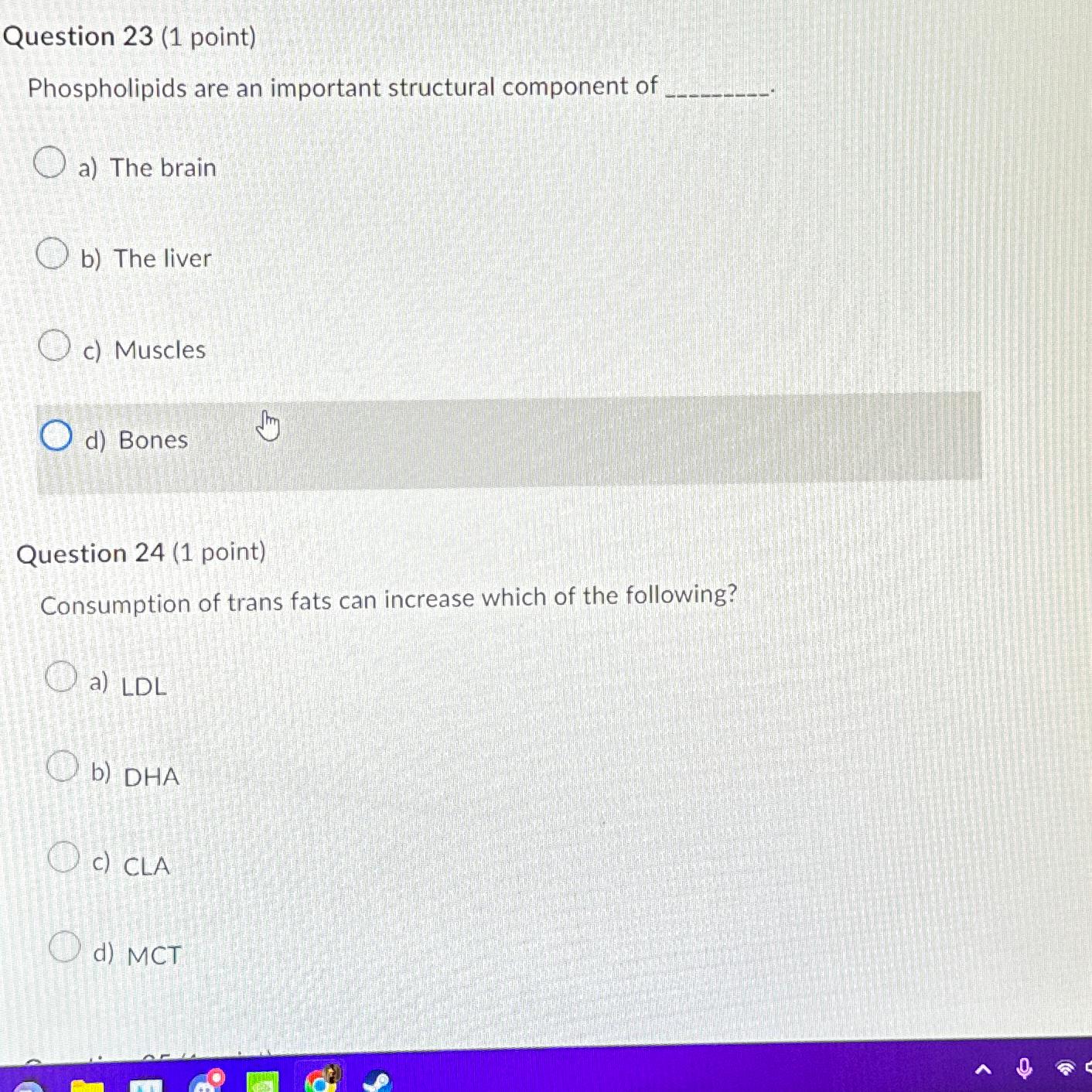 Solved Question 23 (1 ﻿point)Phospholipids are an important | Chegg.com