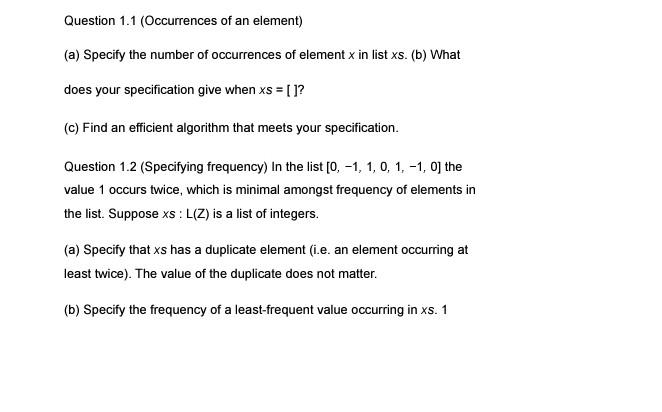 Solved Question 1.1 (Occurrences of an element) (a) Specify | Chegg.com