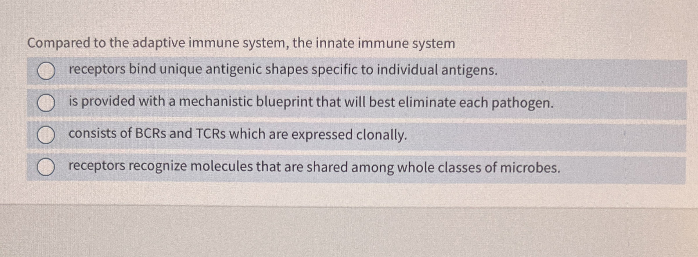 Solved Compared to the adaptive immune system, the innate | Chegg.com