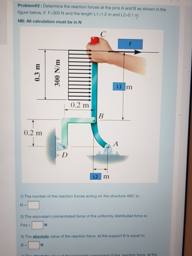 Solved Problem#2: Determine the reaction forces at the pins | Chegg.com