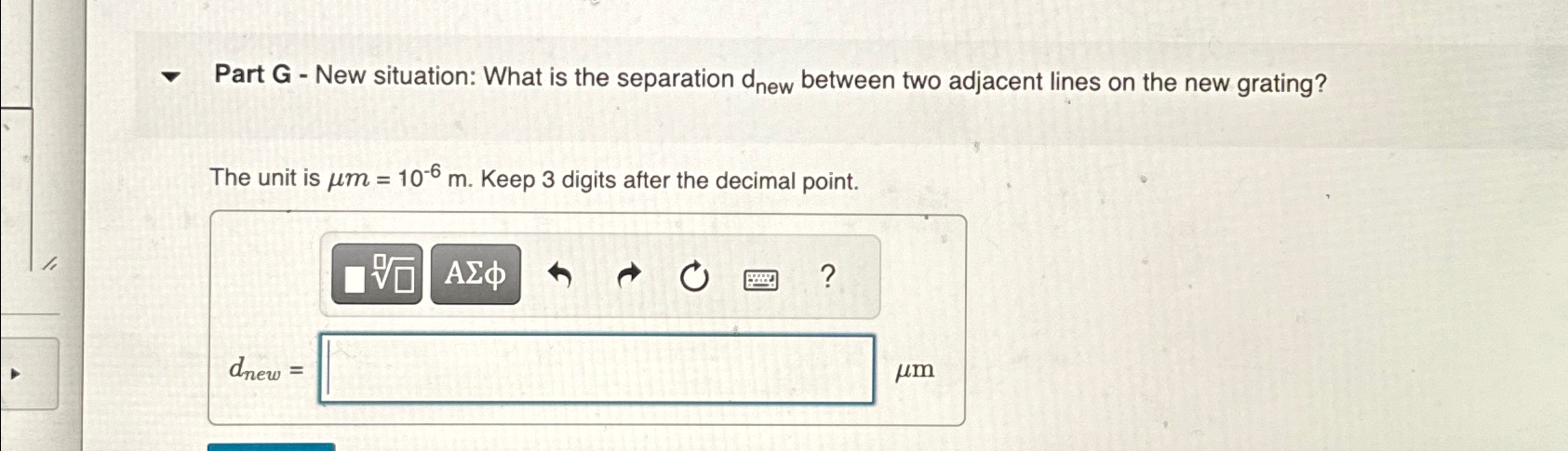 Part G - ﻿New situation: What is the separation dnew | Chegg.com
