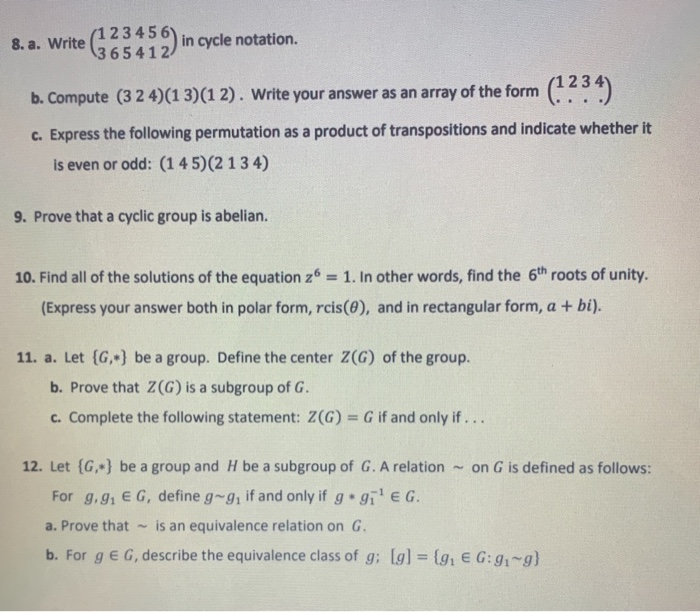 Solved 1. Definitions: Let G be a nonempty set and a binary | Chegg.com