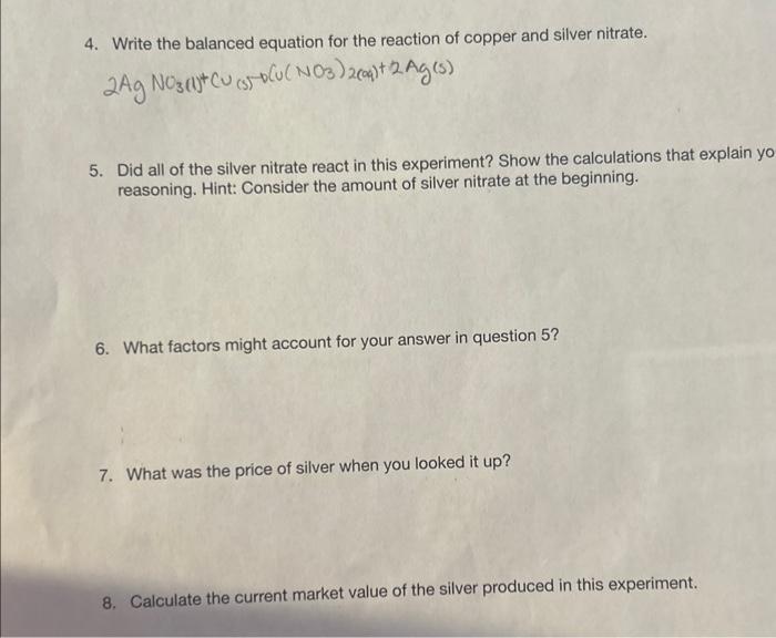 Solved 4. Write the balanced equation for the reaction of | Chegg.com