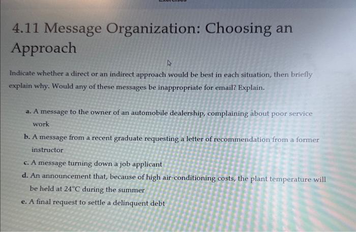 4.11 Message Organization: Choosing an Approach | Chegg.com