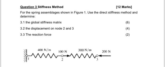 Solved Question 3 Stiffness Method [12 Marks] For the spring | Chegg.com
