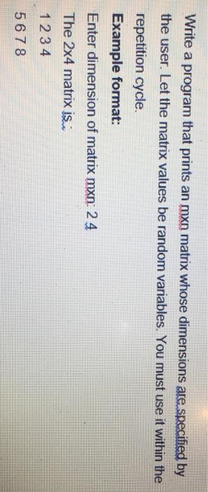 Solved Write a program that prints an mxn matrix whose | Chegg.com