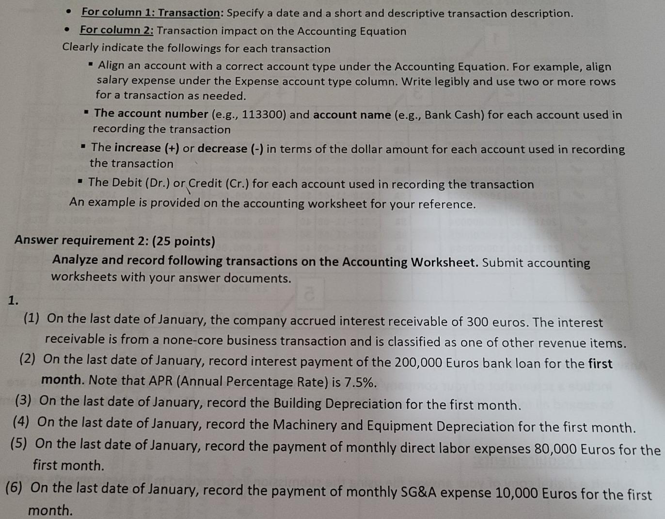 Solved Financial Accounting Transaction Worksheet Assets | Chegg.com