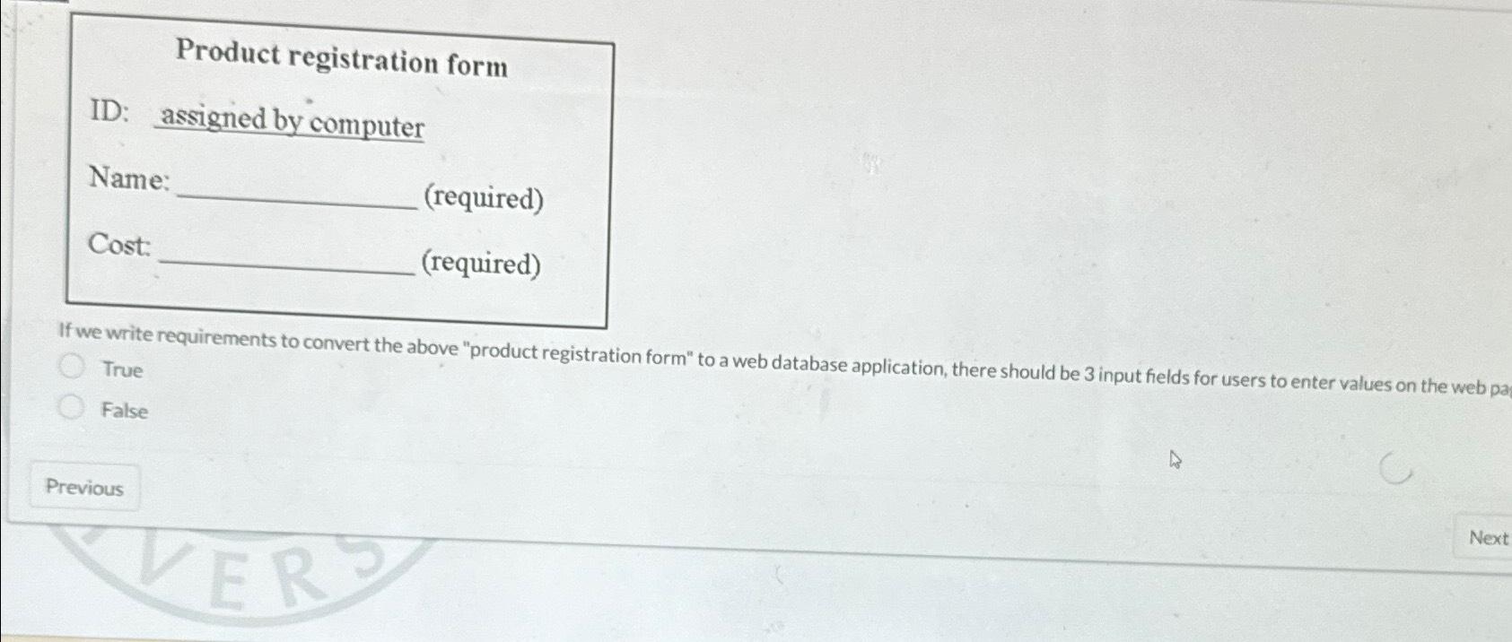 \table[[Product registration form],[ID: assigned by | Chegg.com