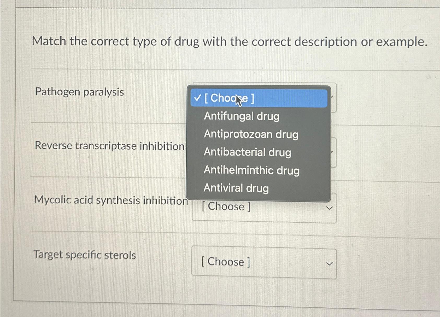 Solved Match the correct type of drug with the correct | Chegg.com