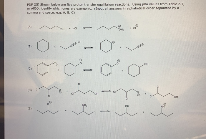Solved PDF (5) Shown below are five proton transfer | Chegg.com