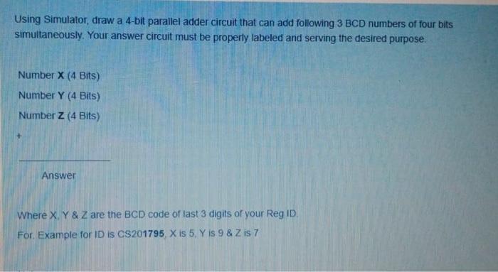 Solved Using Simulator, draw a 4-bit parallel adder circuit | Chegg.com