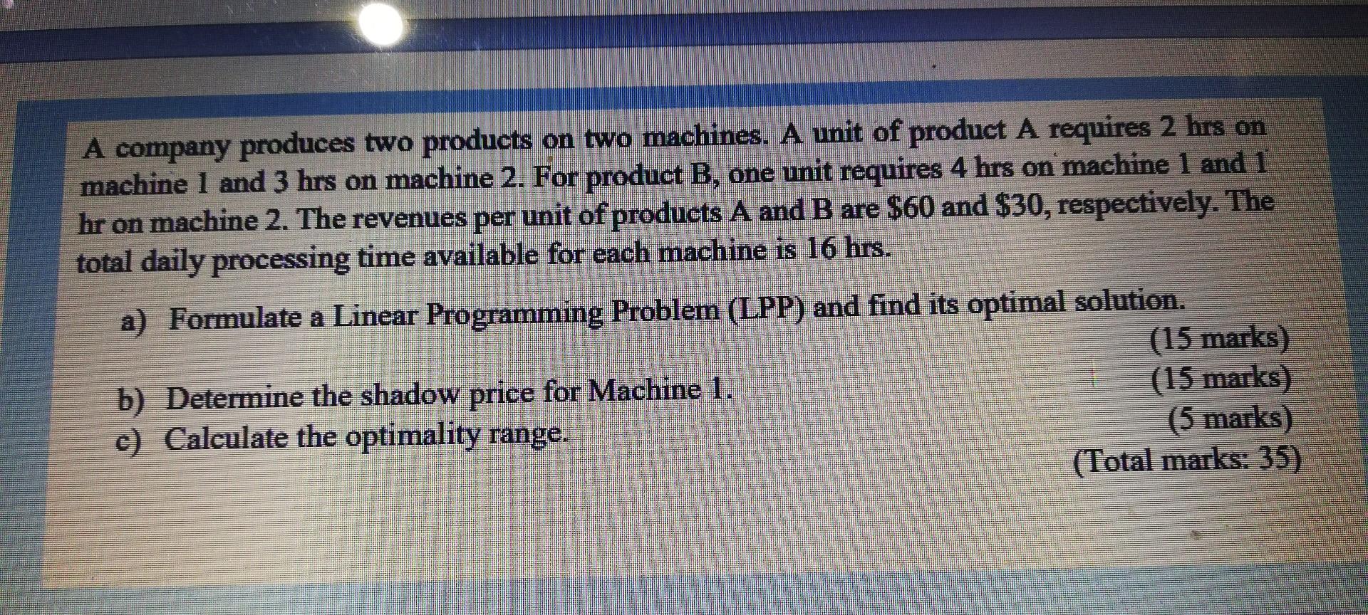 Solved A company produces two products on two machines. A | Chegg.com