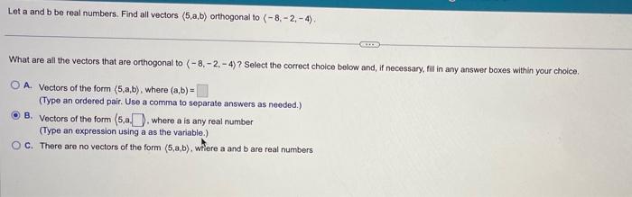Solved Let a and b be real numbers. Find all vectors 5,a,b | Chegg.com