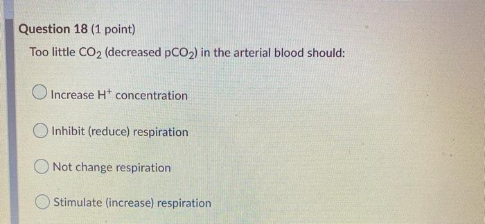 Solved Question 18 (1 point) Too little CO2 (decreased pCO2) | Chegg.com