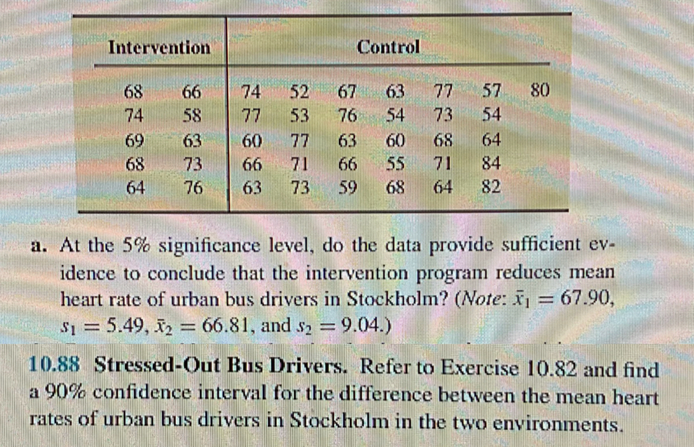 Solved 10.82 ﻿Stressed-Out Bus Drivers. An intervention | Chegg.com