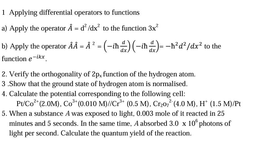 Solved 1 Applying differential operators to functions a) | Chegg.com