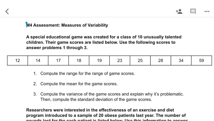 Solved M4 Assessment: Measures of Variability A special | Chegg.com