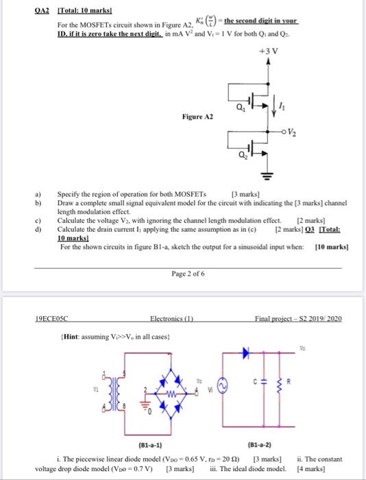 QA2 Total: 10 marks! For the MOSFETs circuit shown in | Chegg.com