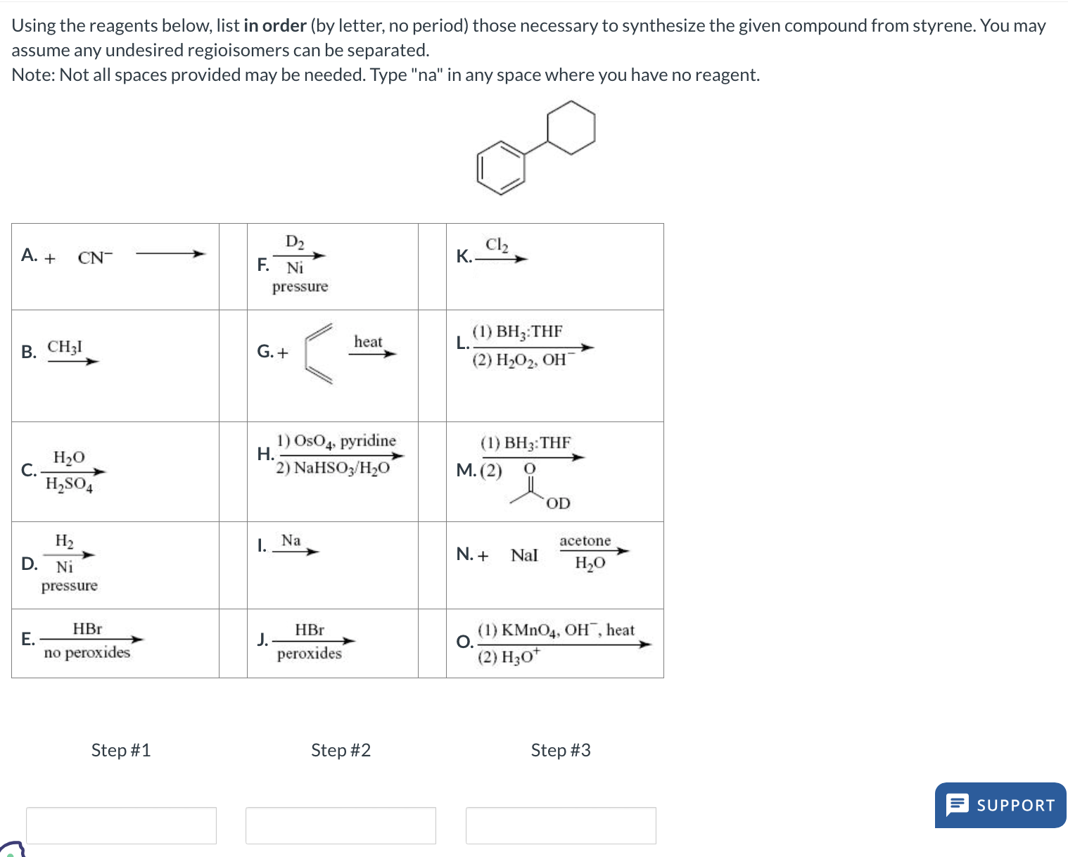 Using the reagents below, list in order (by letter, | Chegg.com