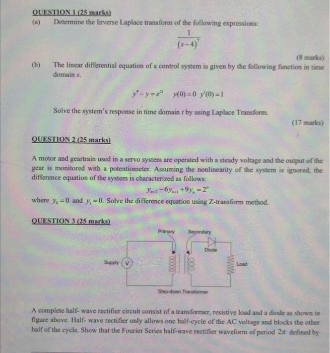 Solved QUESTION 1 (25 marks) (a) Determine the Inverse | Chegg.com