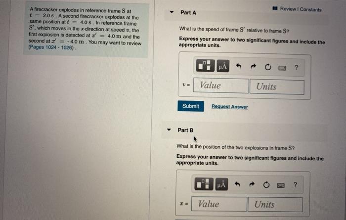 Solved Review 1 Constants Part A A firecracker explodes in | Chegg.com