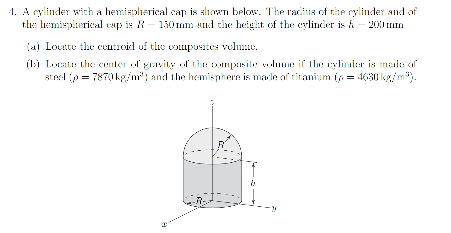 Solved A cylinder with a hemispherical cap is shown below. | Chegg.com