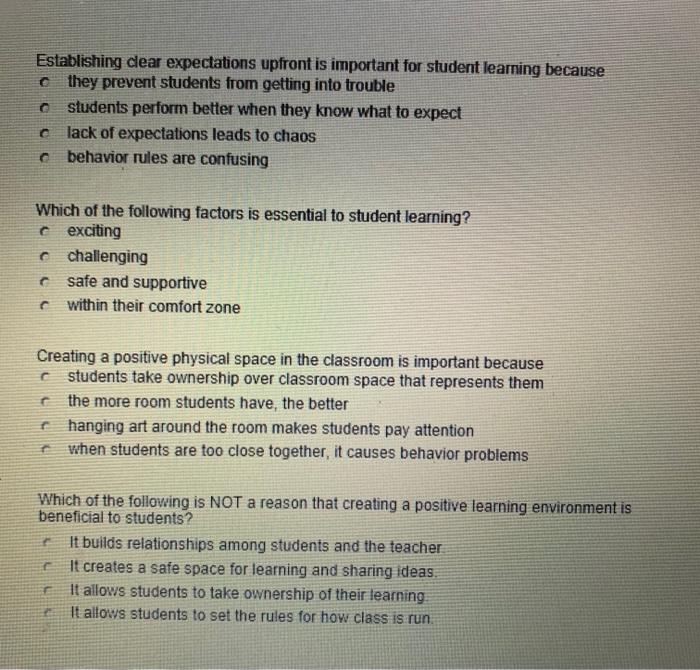 Solved Establishing clear expectations upfront is important | Chegg.com