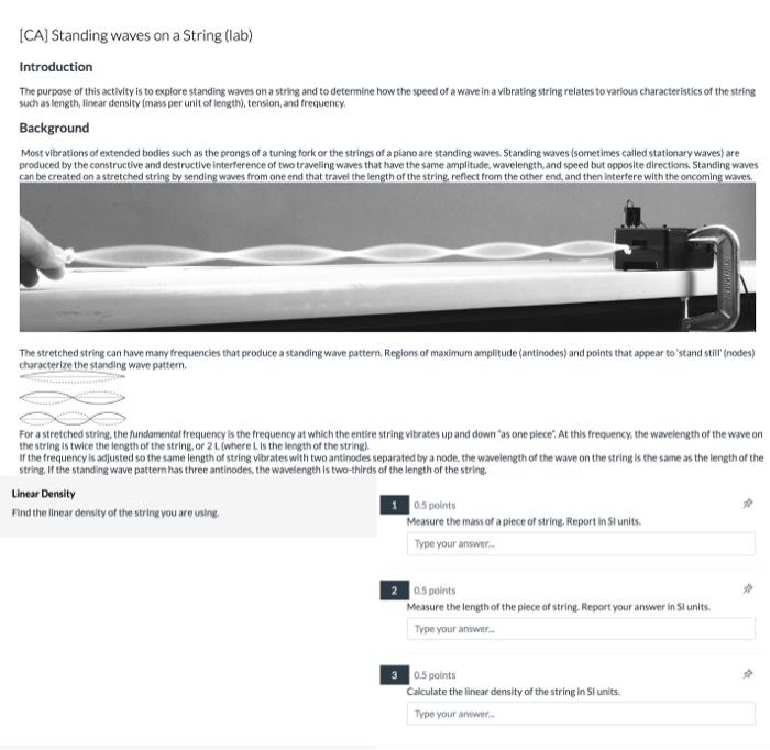 Solved [CA] Standing waves on a String (lab) Introduction | Chegg.com