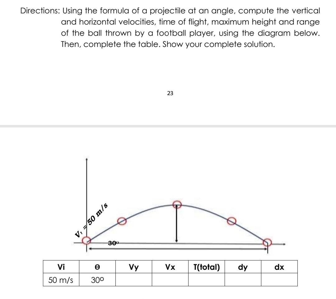 Solved Directions: Using the formula of a projectile at an | Chegg.com