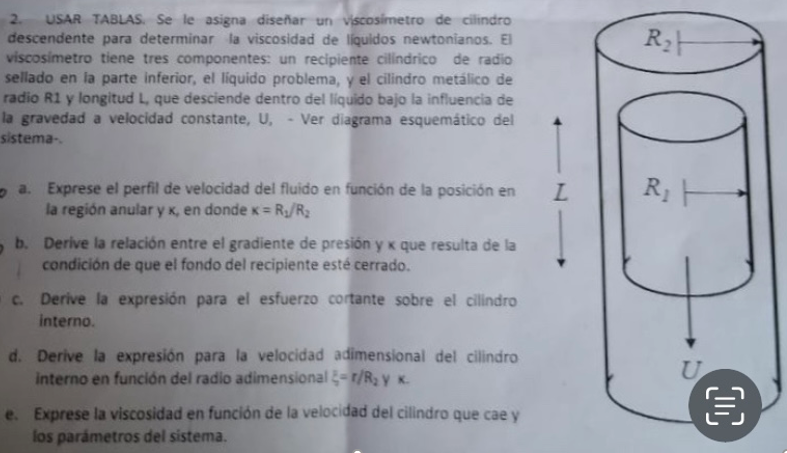 Solved USAR TABLAS. Se le asigna diseñar un viscosimetro de | Chegg.com