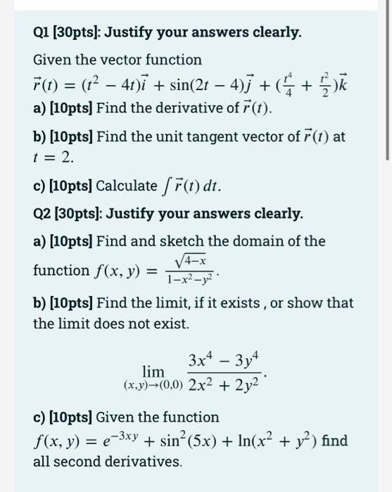 Solved Q1 [30pts]: Justify your answers clearly. Given the | Chegg.com