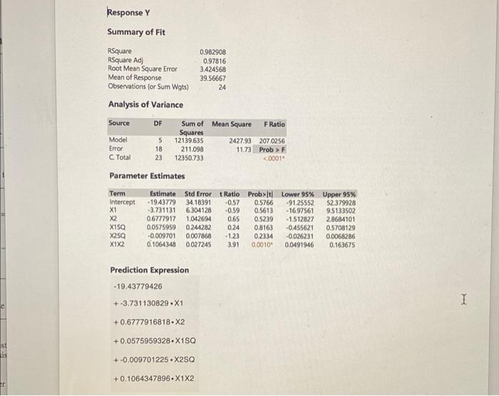 Solved Now using the JMP output for the second order linear | Chegg.com