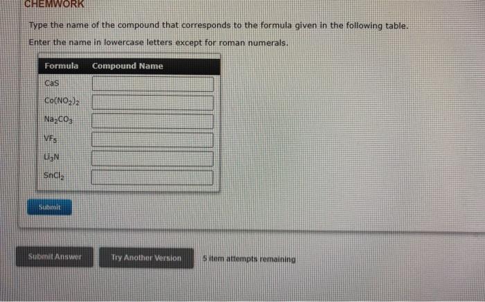 Solved Type the name of the compound that corresponds to the | Chegg.com