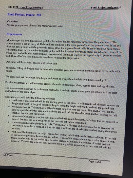 Solved Info 1521: Java Programming I Final Project | Chegg.com