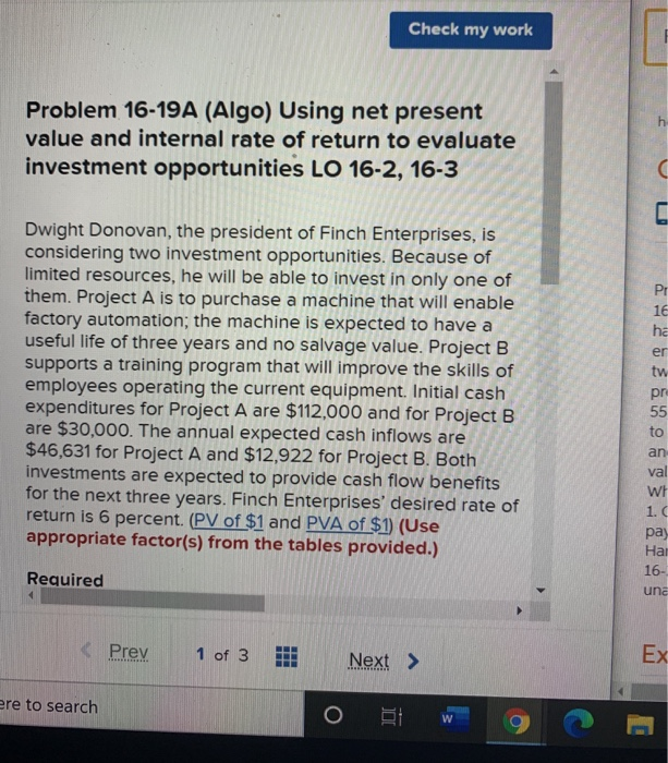 Solved Check My Work H Problem 16 19a Algo Using Net 3301