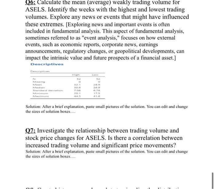Solved Q6: Calculate the mean (average) weakly trading | Chegg.com