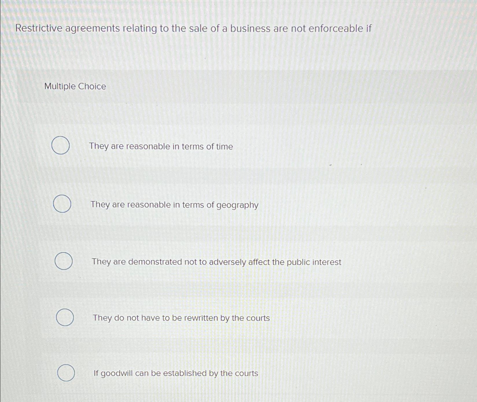 Solved Restrictive agreements relating to the sale of a | Chegg.com