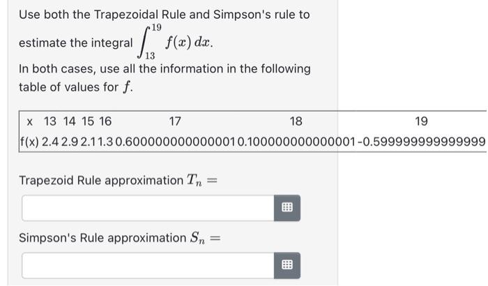 Solved Use both the Trapezoidal Rule and Simpson's rule to | Chegg.com