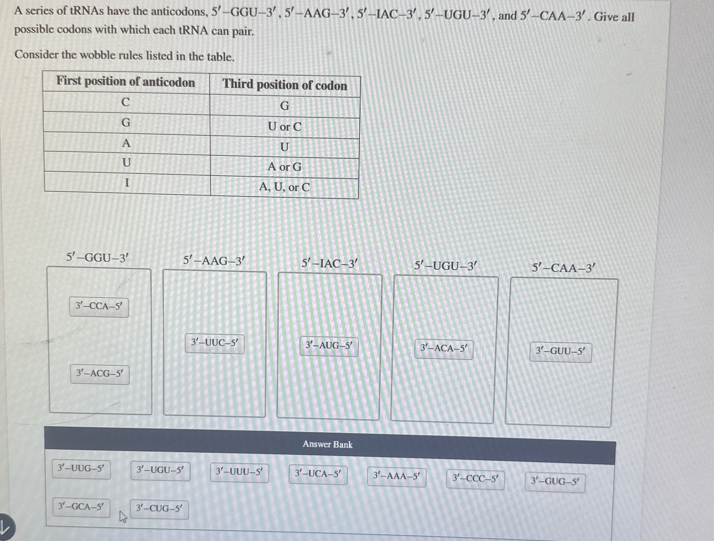 Solved A series of tRNAs have the anticodons, | Chegg.com
