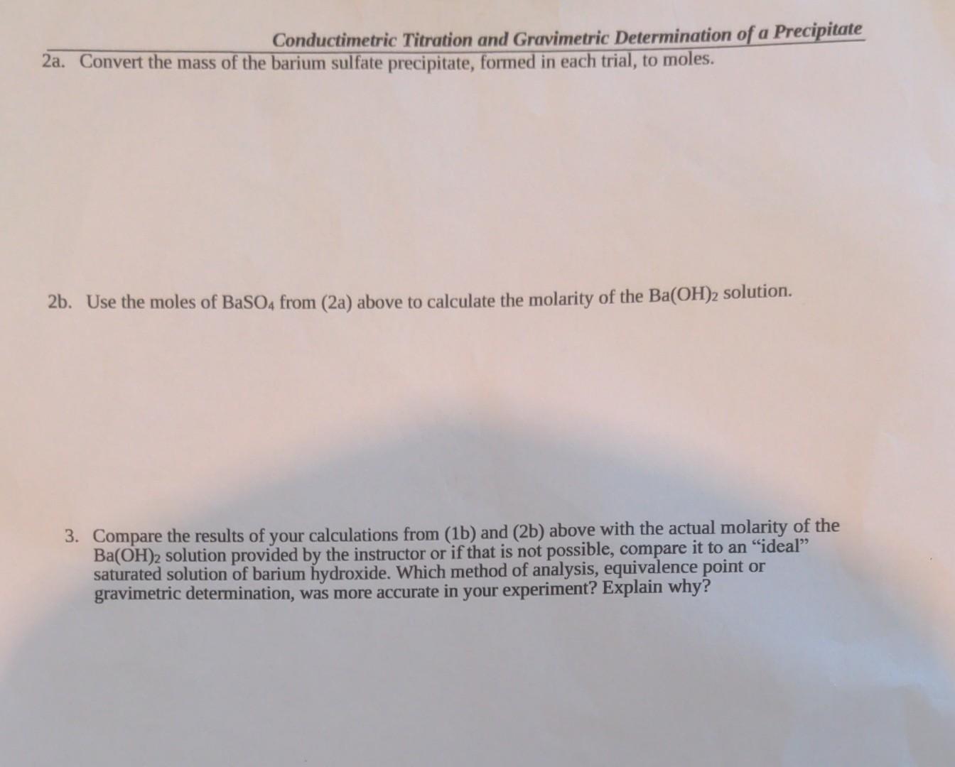 Solved E9 - Conductimetric Titration and Gravimetric | Chegg.com