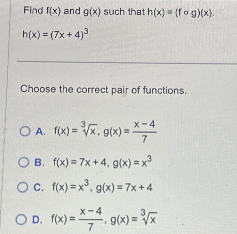 Solved Find f(x) ﻿and g(x) ﻿such that | Chegg.com
